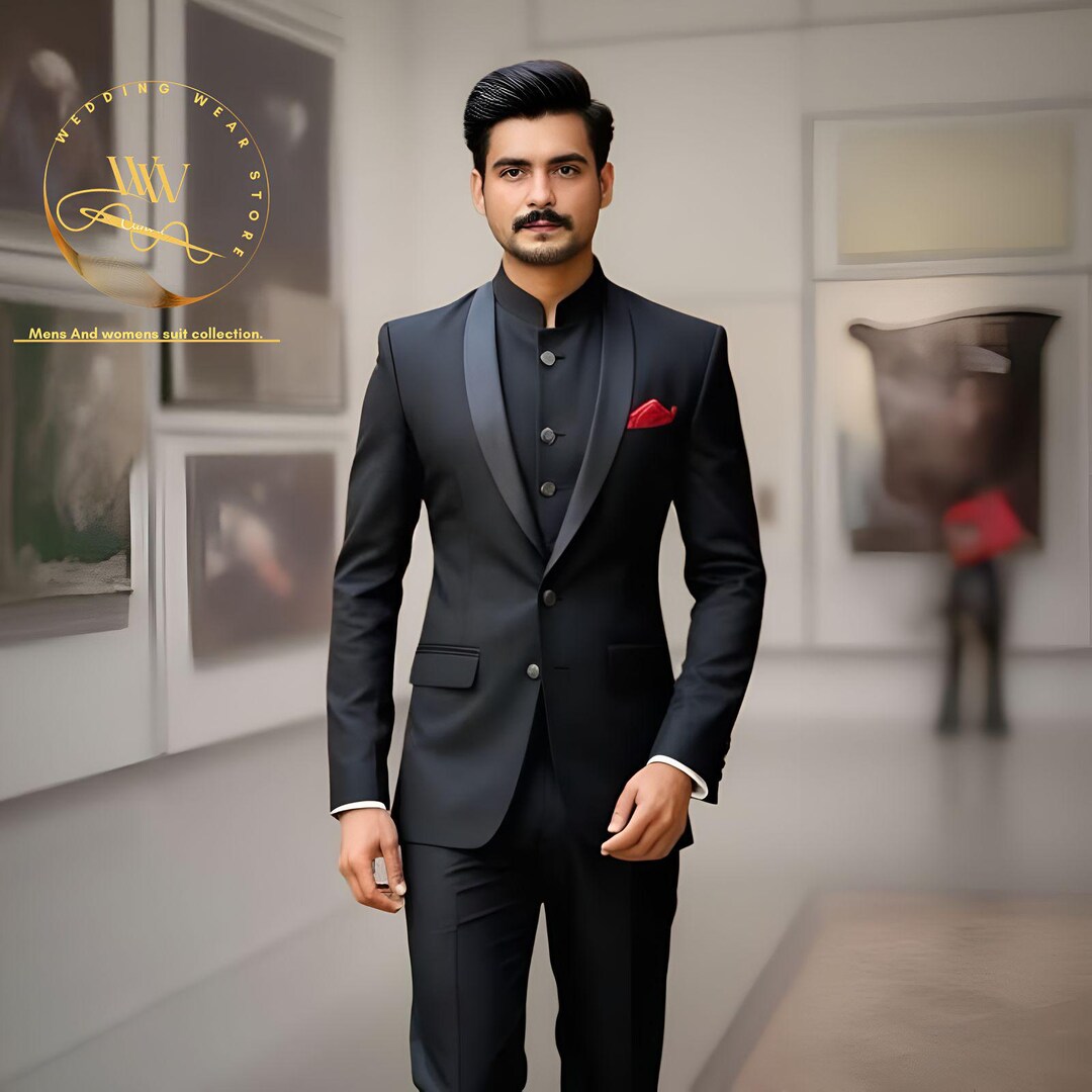 Men's Black Tuxedo, Three Piece Suit,groom Wear Suit, Luxury Stylish ...