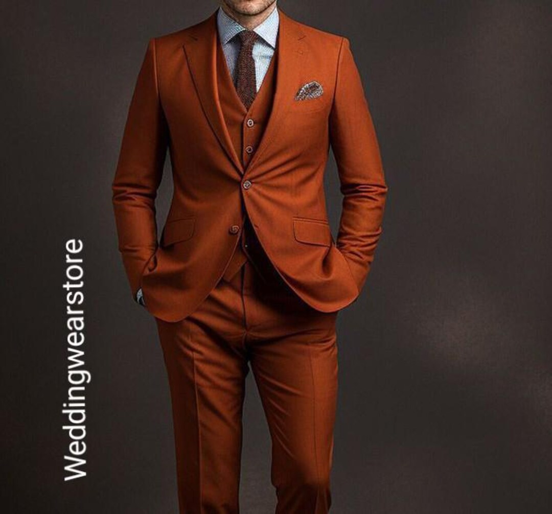 Men's Rust Orange 3 Piece Suit: Custom Wedding Groom Suit Groomsmen ...