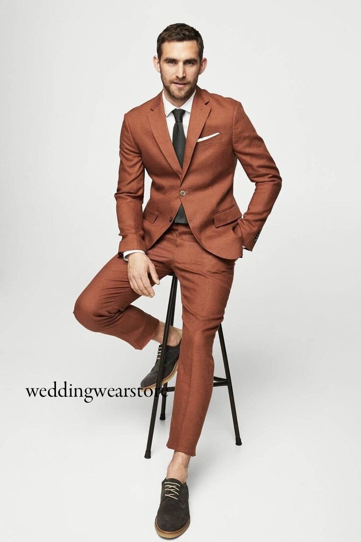 Luxury Men Suit, Rust Orange Suit, 2 Piece Suit Wedding Wear Suit ...