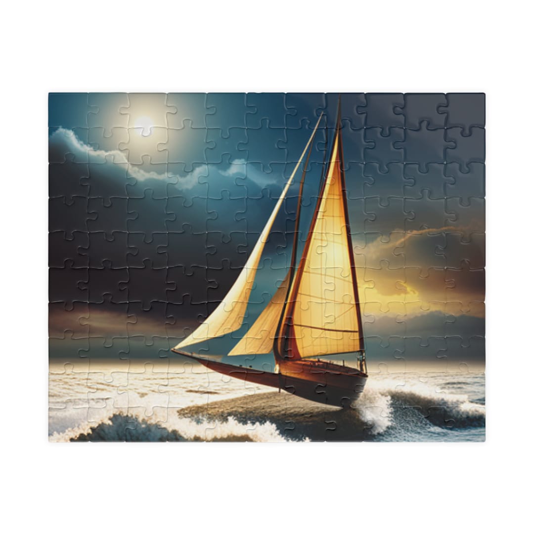Sailboat Puzzle (110, 252, 520, 1014-piece), Boat Lover Gift, Moonlight ...