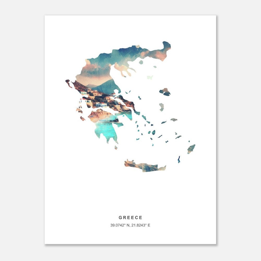Greece Watercolor Print Greece Poster Greece Map - Etsy