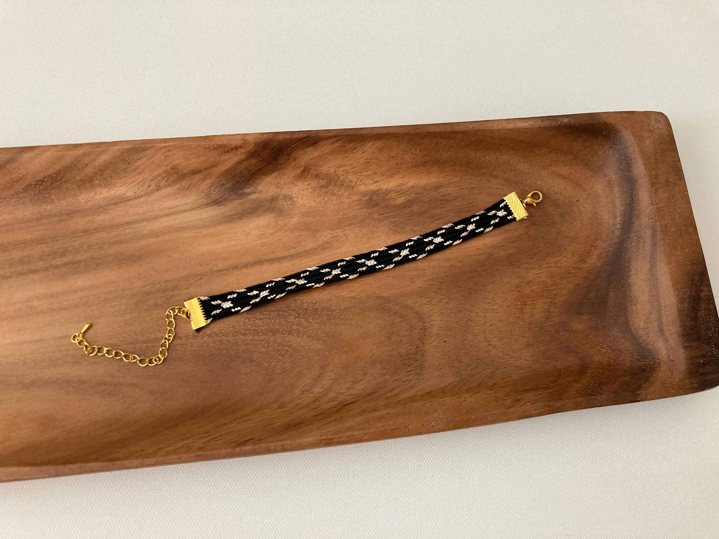 Japanese Sanada Himo Bracelet Gold Plated Chain Adjustable Cotton Black ...