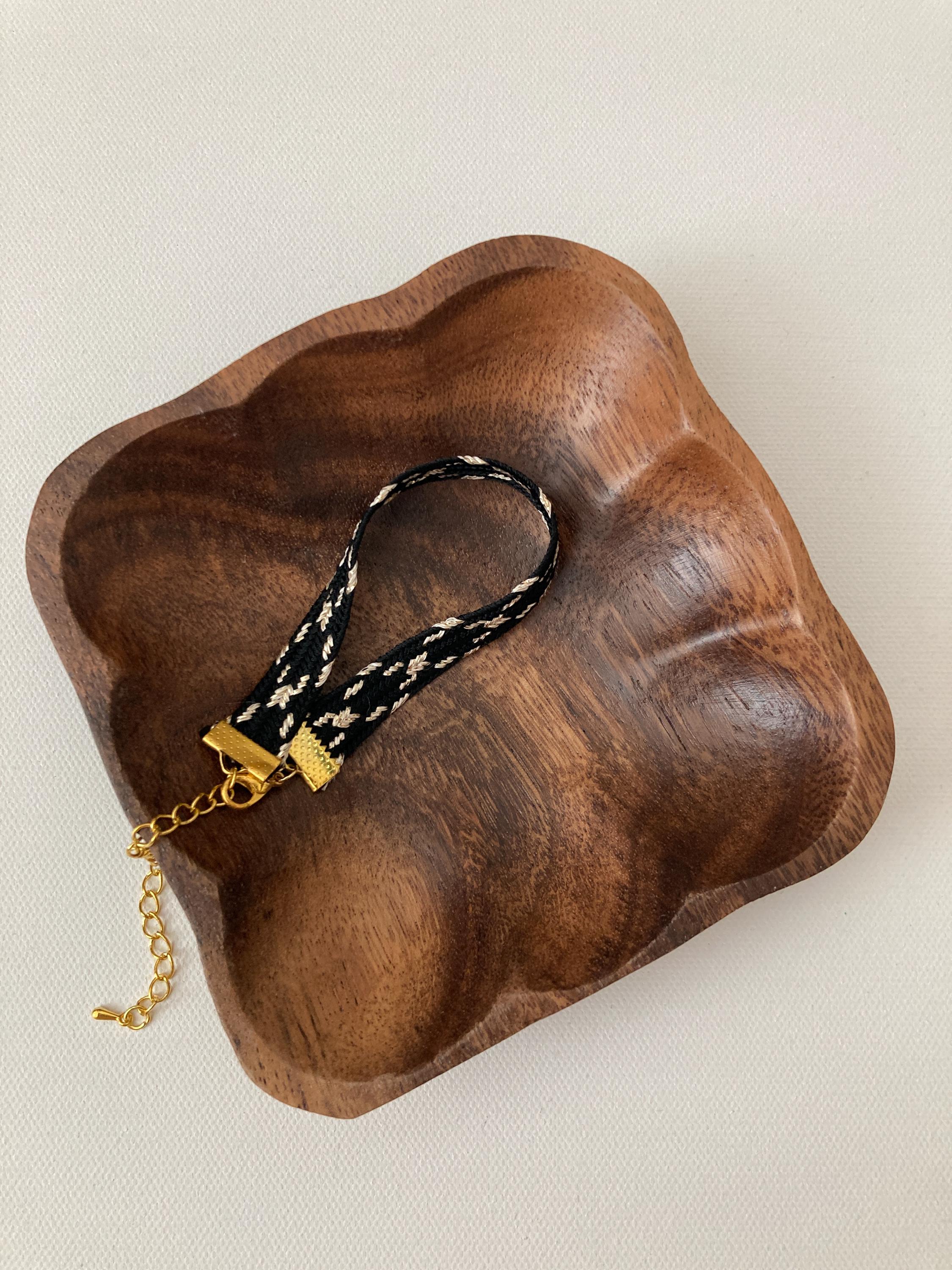 Japanese Sanada Himo Bracelet Gold Plated Chain Adjustable Cotton Black ...