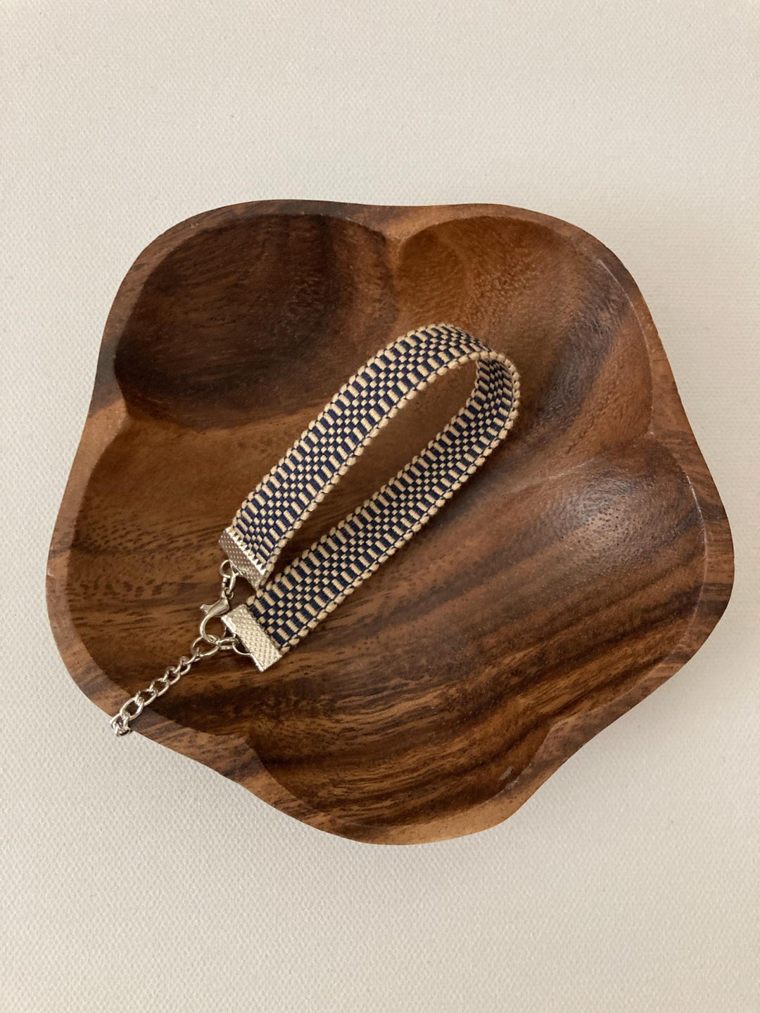 Japanese Sanada Himo Bracelet Silver Plated Chain Adjustable Cotton ...