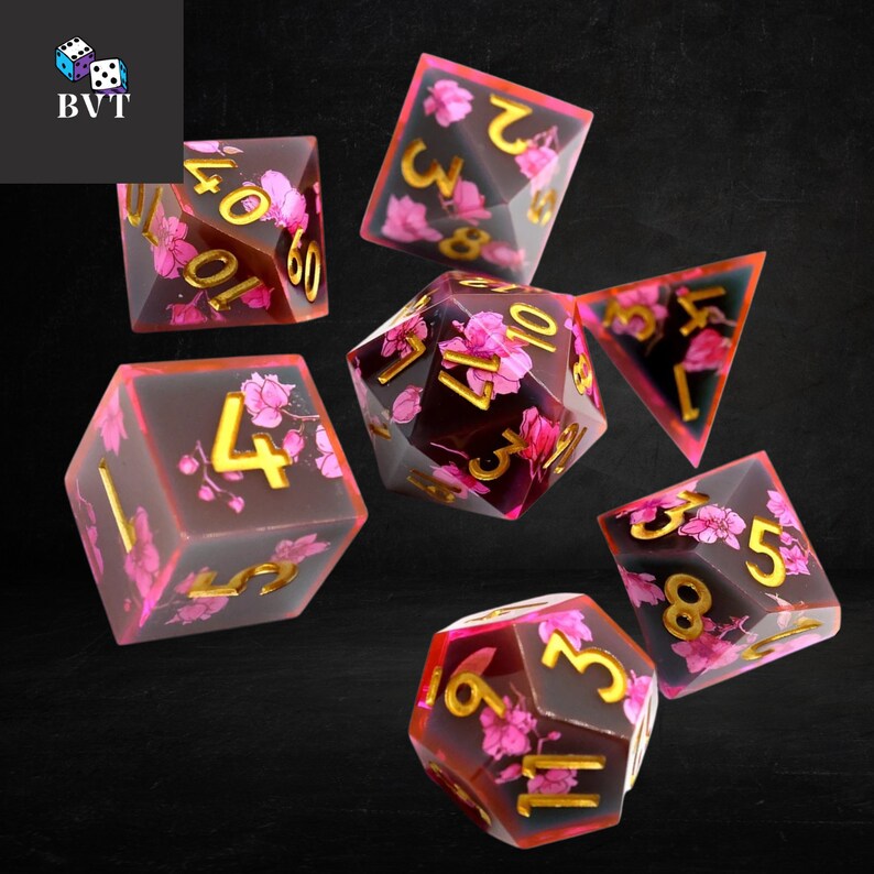 Layer Dice Set RPG D&D Dungeons and Dragons DND Polyhedral Dice D20 D100 D12 D10 D8 D6 D4 Flower ...