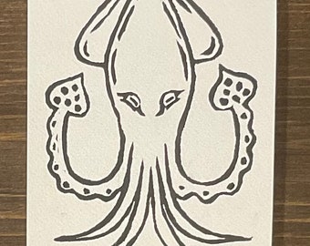 Linocut Print Squid - Etsy
