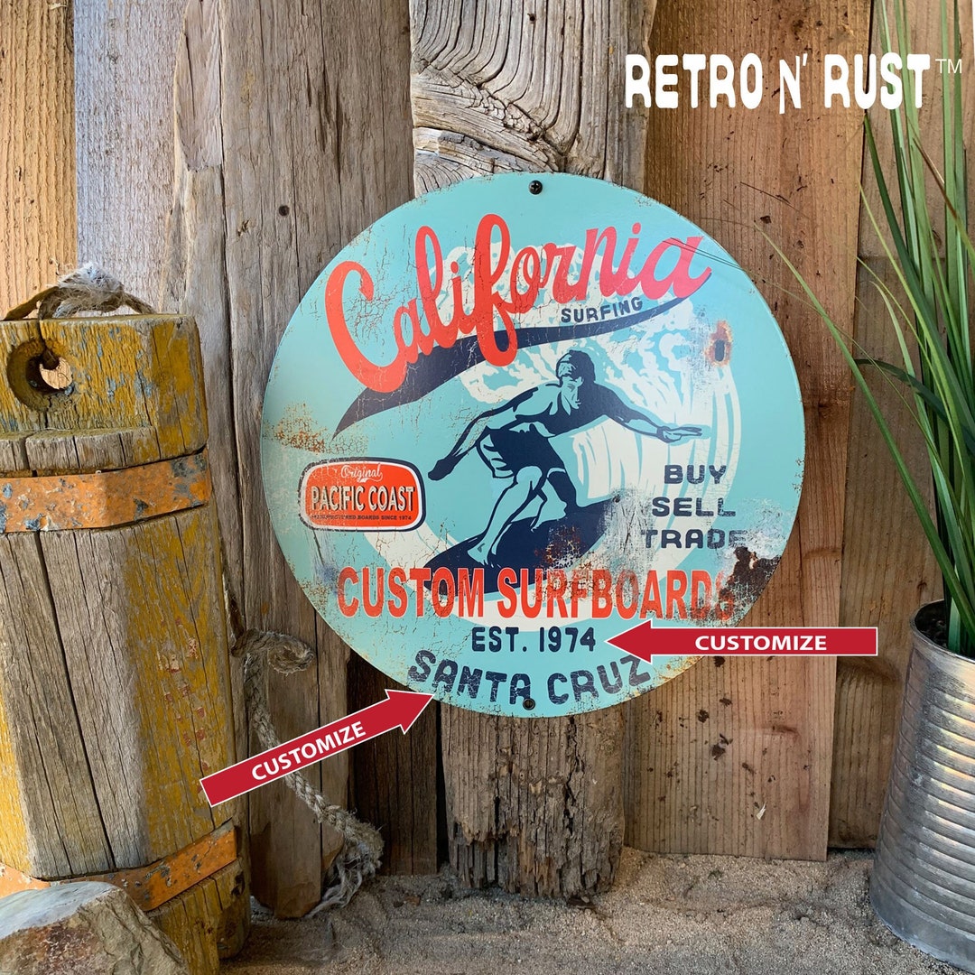 Vintage California Surfboard Sign Surf Signs Metal Surfing - Etsy