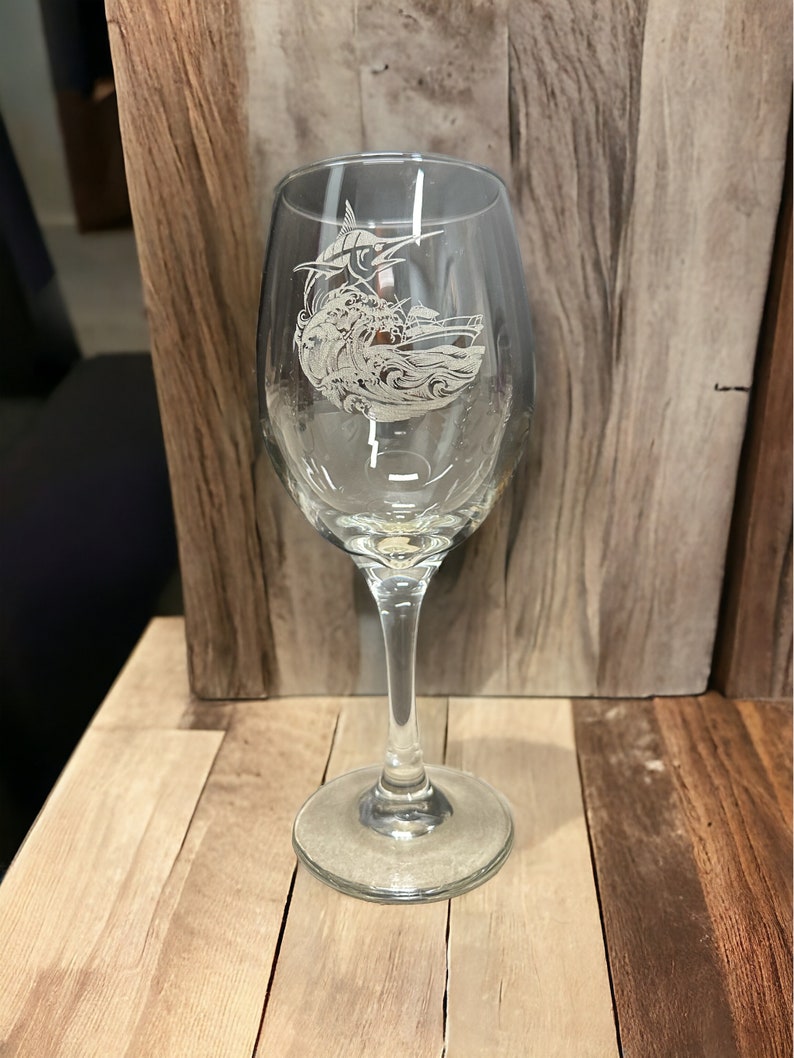 Etched Marine Life Wine Glasses: Coastal Beach House Glassware, Set of ...
