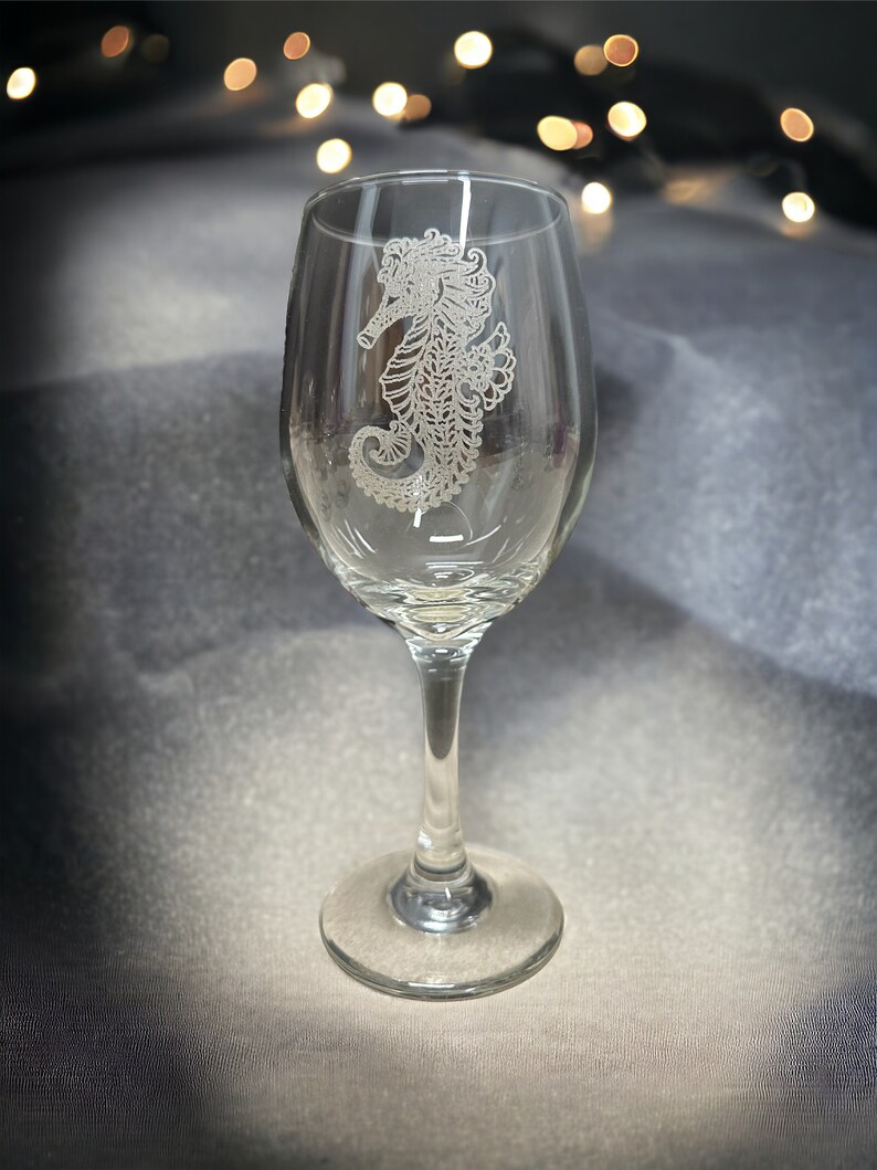 Etched Marine Life Wine Glasses: Coastal Beach House Glassware, Set of ...