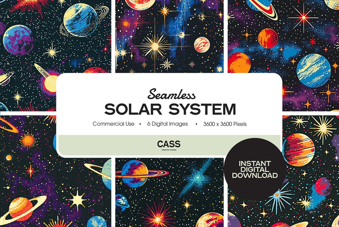 Solar System Seamless Digital Papers, Space Pattern, Instant Download ...
