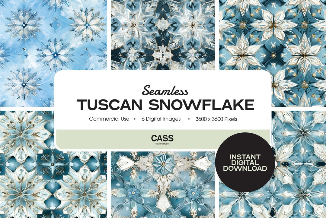 Tuscan Snowflake Seamless Digital Papers, Seasonal Pattern, Instant ...