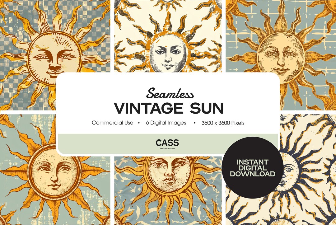 VINTAGE SUN Seamless Digital Papers, SUMMER Pattern, Instant Download ...