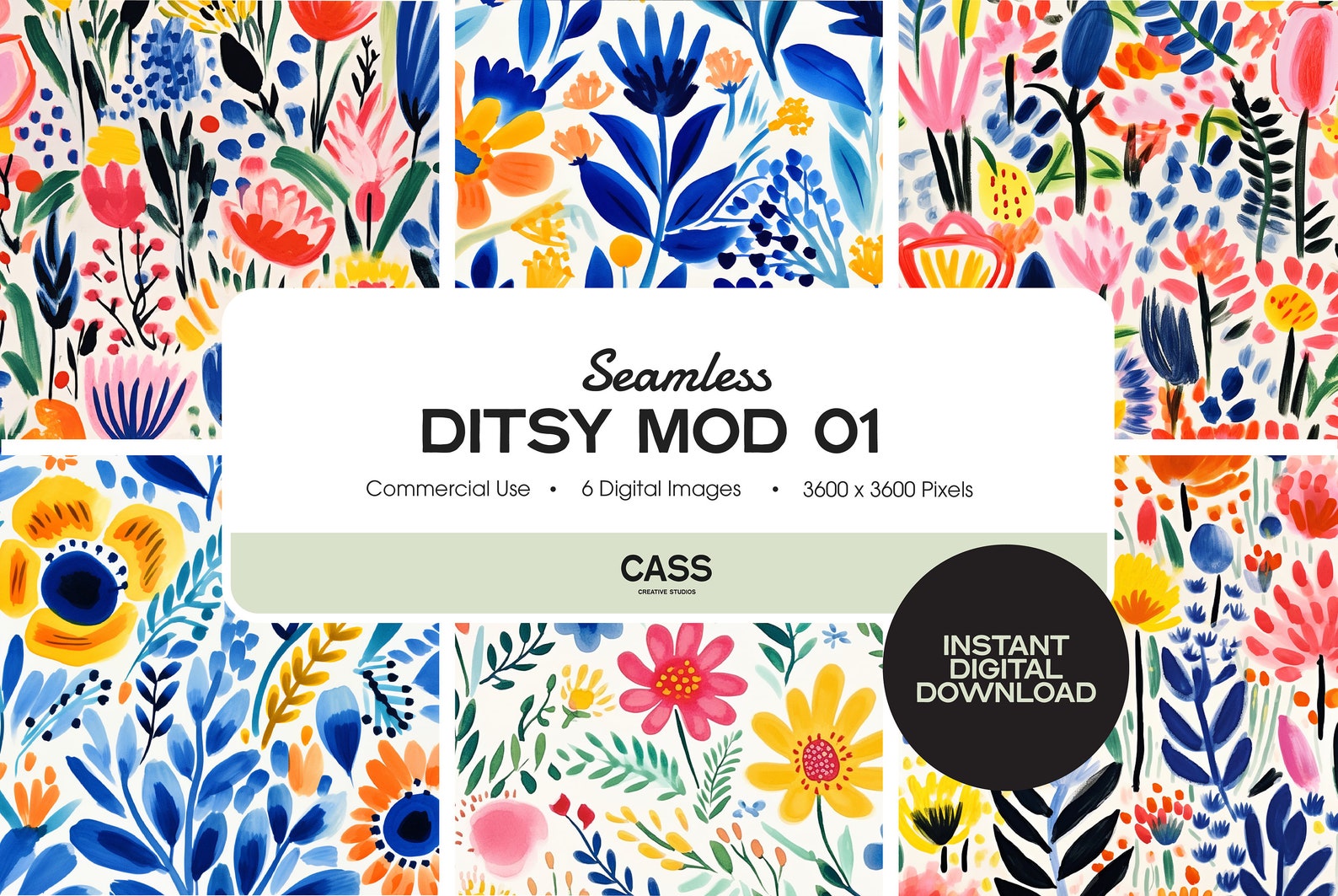 Ditsy Mod Floral Digital Papers, Seamless Pattern, Instant Download ...