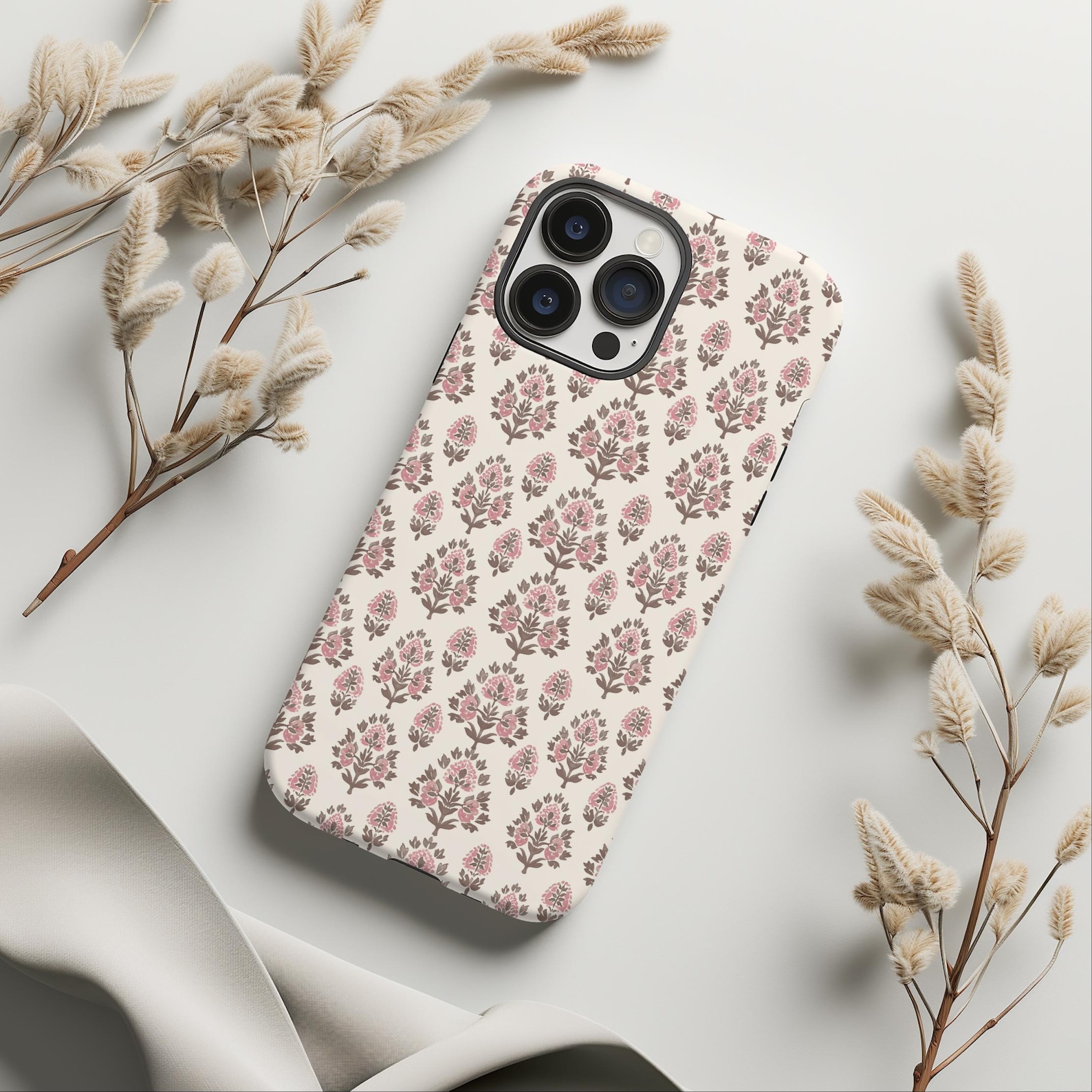 Pink Rose Indian Block Print Pattern Phone Case, Trendy Phone Case ...