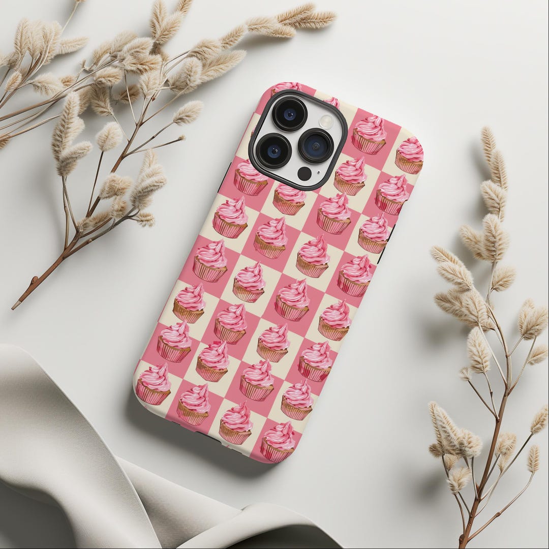 Pink Vintage Cake Phone Case, Cupcakes Whipped Cream, Trendy Case ...