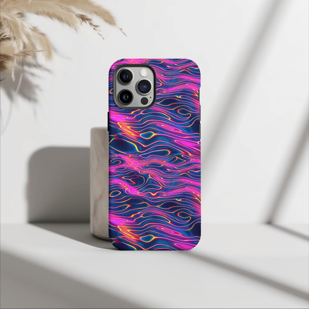 Neon Rainbow Waves Phone Case, Iridescent Glowing Case, iPhone 15 14 13 ...