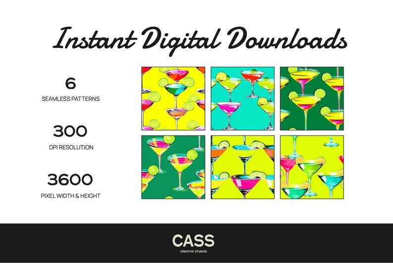 Vintage Warhol Margarita Seamless Digital Papers, Seamless Cocktail ...