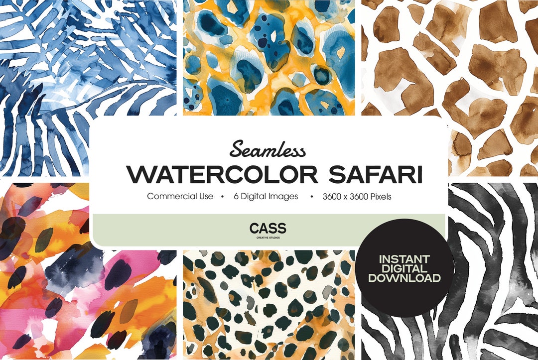 WATERCOLOR SAFARI Seamless Digital Papers, PAINT Pattern, Instant ...