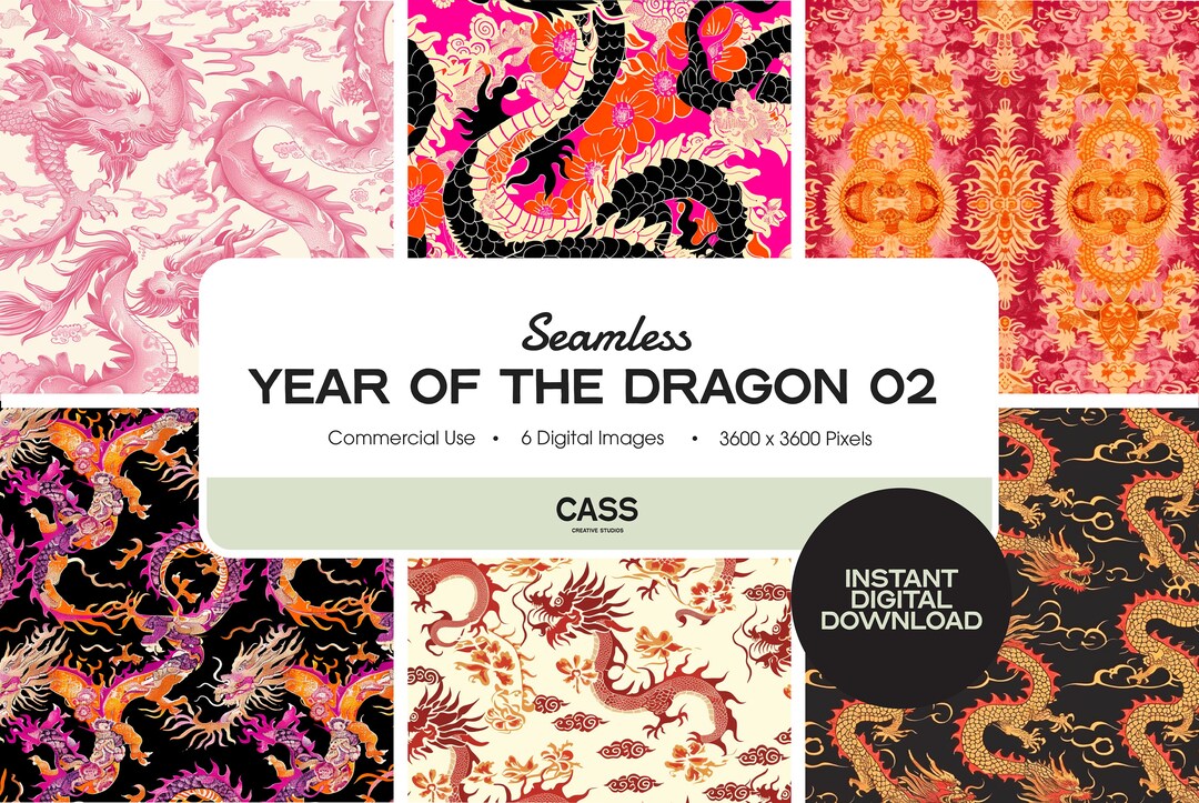 Year of the Dragon Seamless Digital Papers, Horoscope Pattern, Instant ...