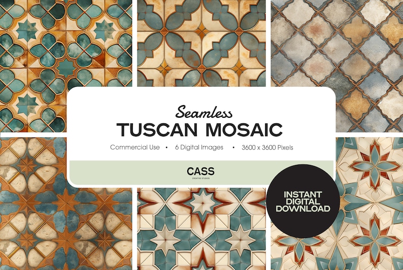 Tuscan Mosaic Seamless Digital Paper Pattern, Instant Download ...