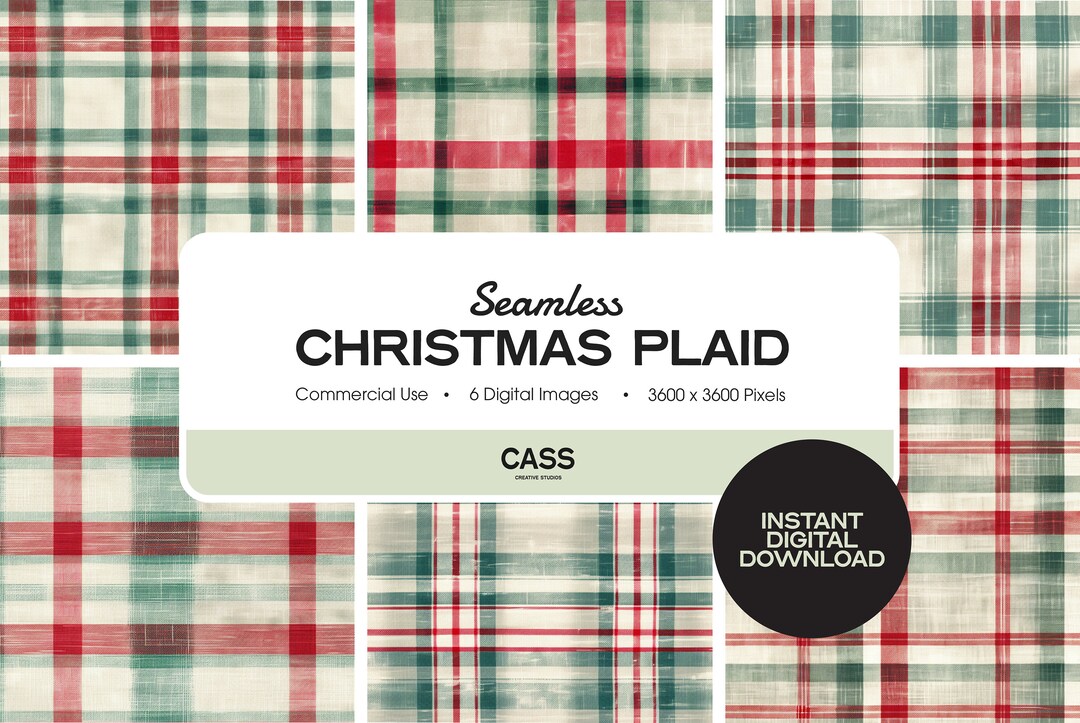 Christmas Plaid Seamless Digital Papers, Holiday Pattern, Instant ...