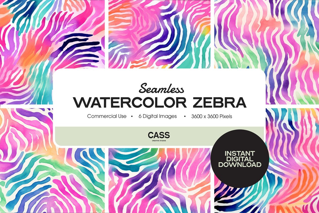 Watercolor Zebra Seamless Digital Papers, Animal Print Pattern, Instant ...