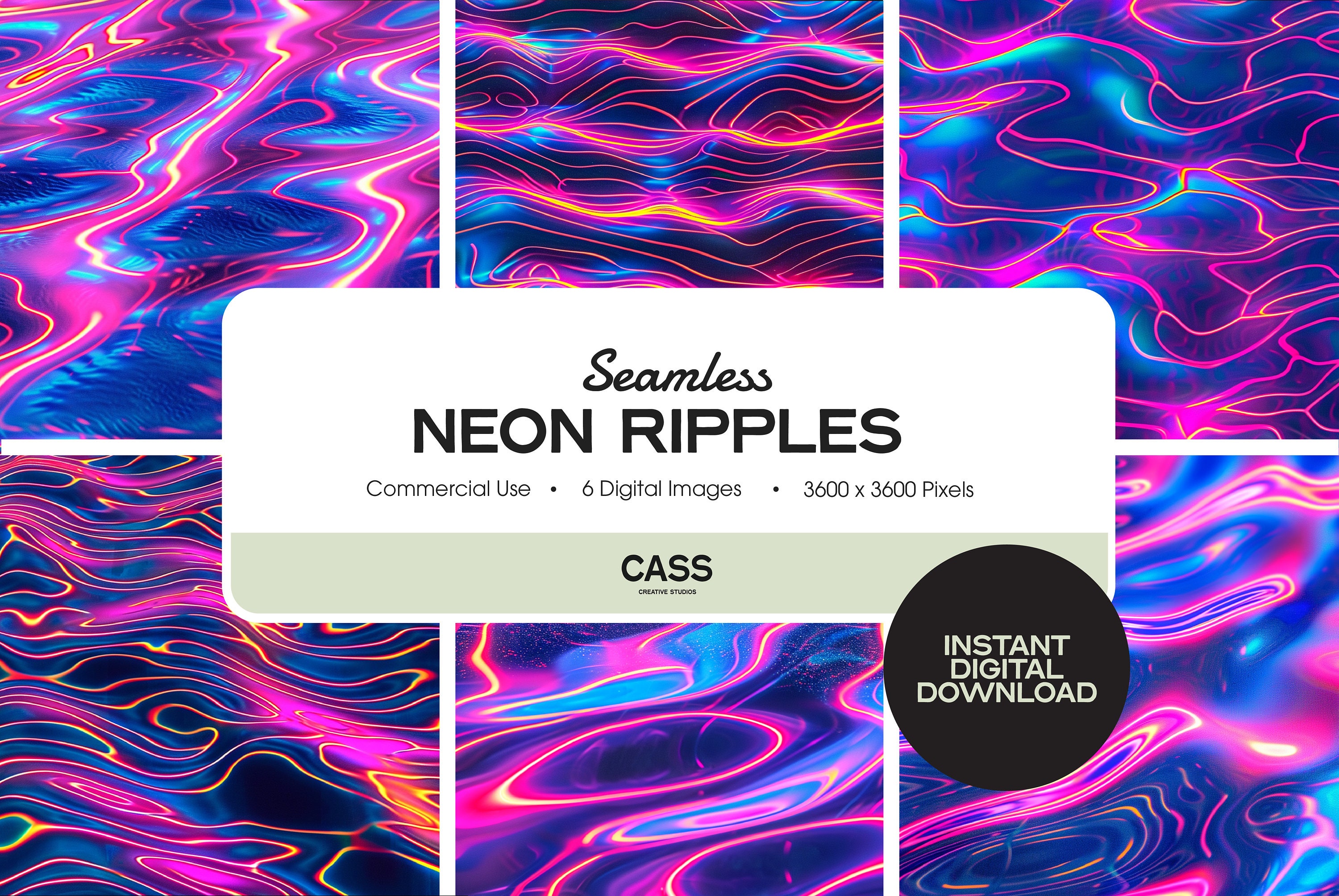WAVY NEON RIPPLE Seamless Digital Papers, Electric Pattern, Instant ...