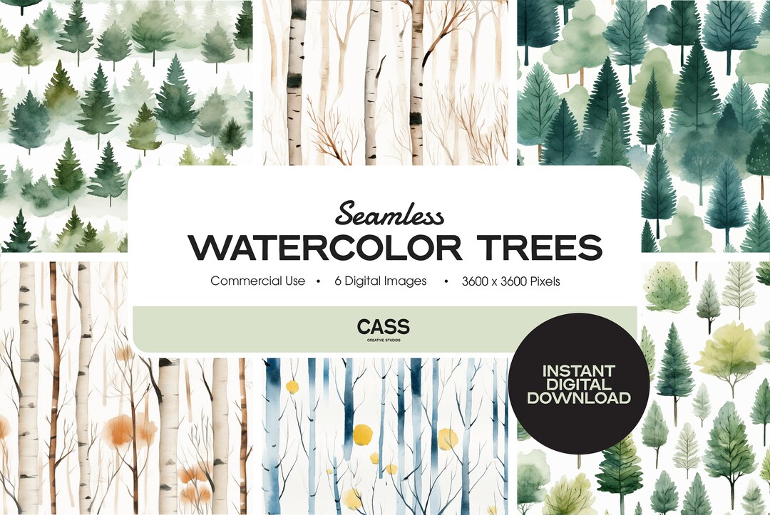 Watercolor Aspen Tree Seamless Digital Papers, Winter Pattern, Instant ...
