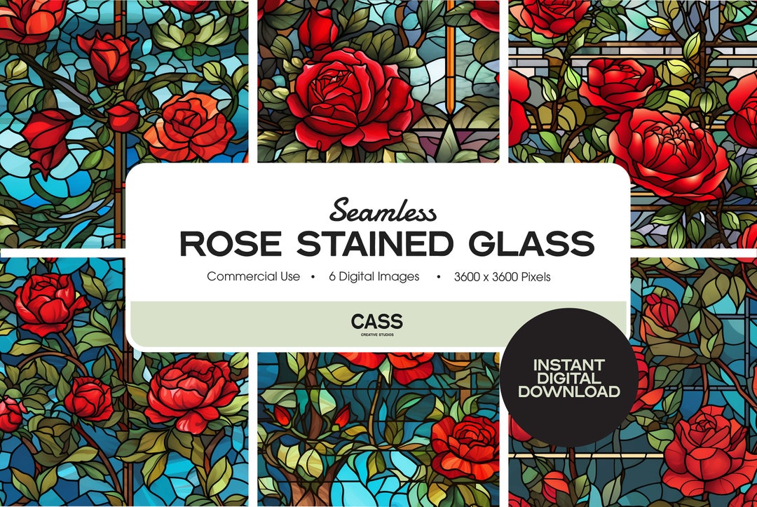 Rose Stained Glass Seamless Digital Papers, Floral Pattern, Instant ...