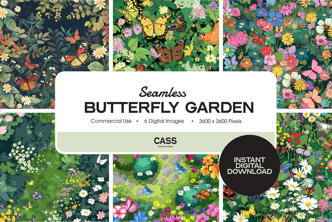BUTTERFLY GARDEN 2 Digital Papers, Seamless SPRING Pattern, Instant ...