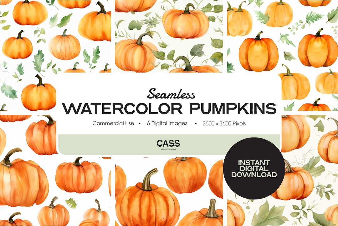 Watercolor Pumpkins Seamless Digital Paper, Fall Seasonal Pattern ...