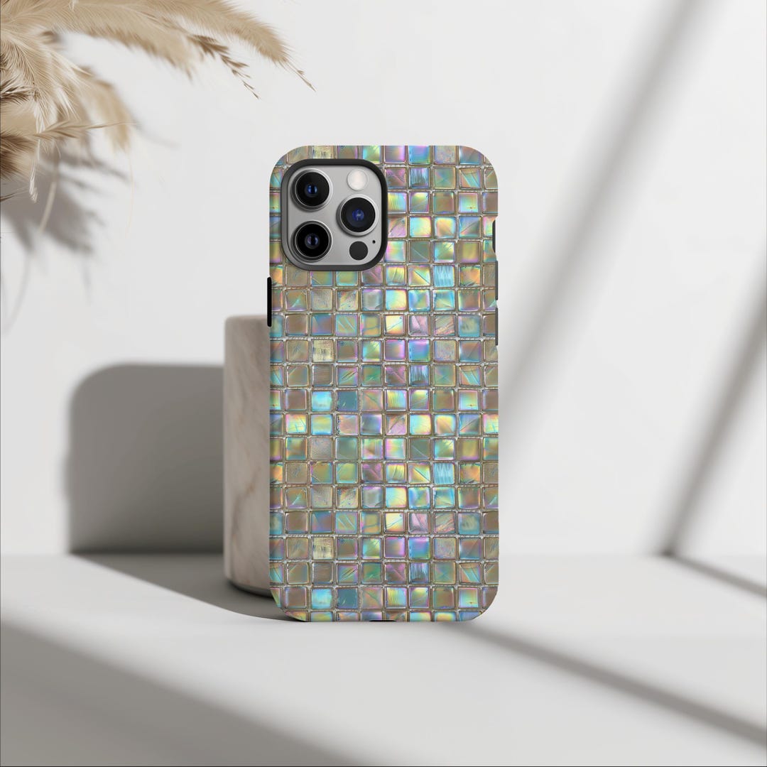 Iridescent Mosaic Tile Phone Case, Holographic Pattern, Trendy, iPhone ...