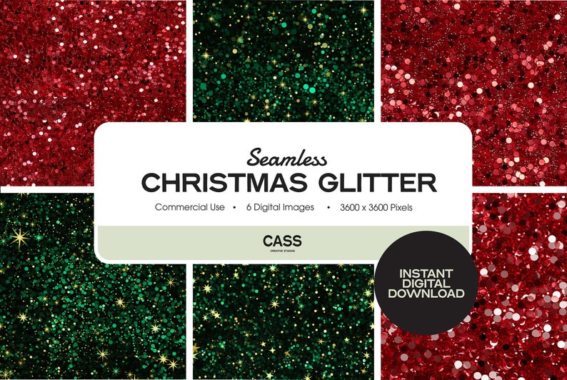 Christmas Glitter Seamless Digital Papers, Holiday Pattern, Instant ...