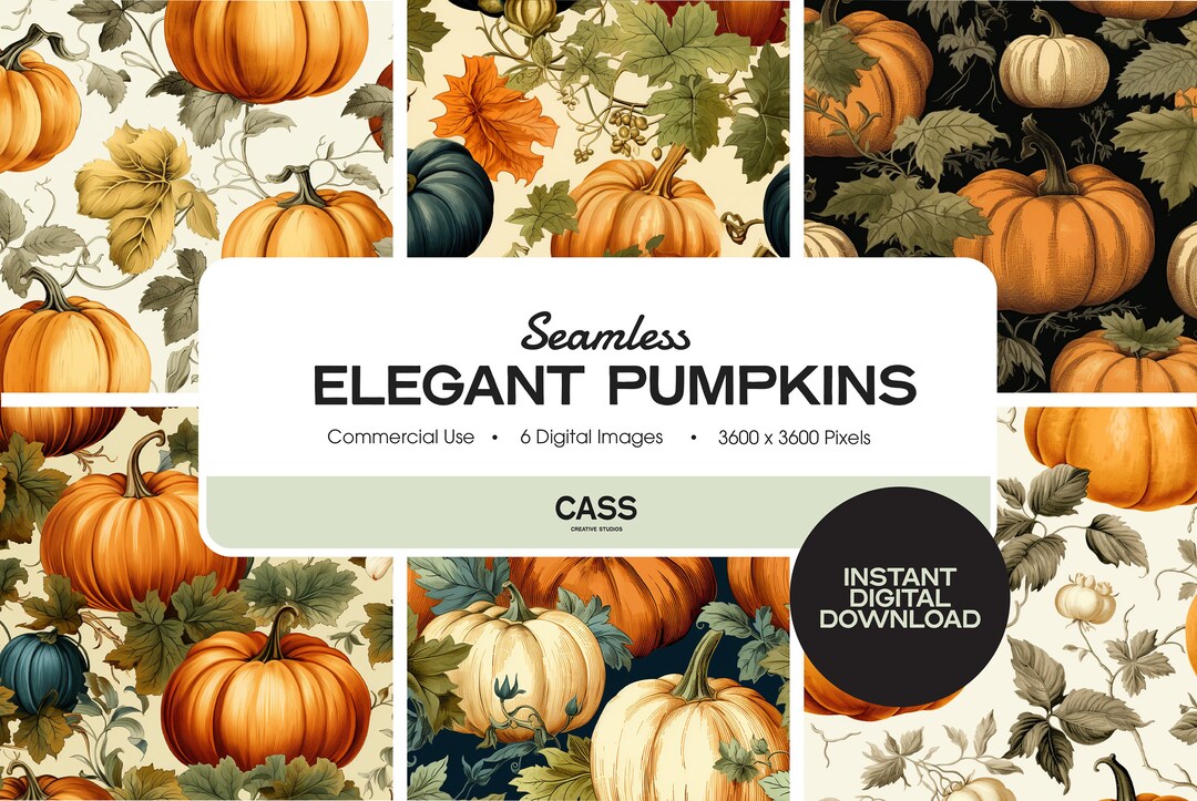 Elegant Pumpkins Digital Papers, Fall Seamless Pattern, Instant ...