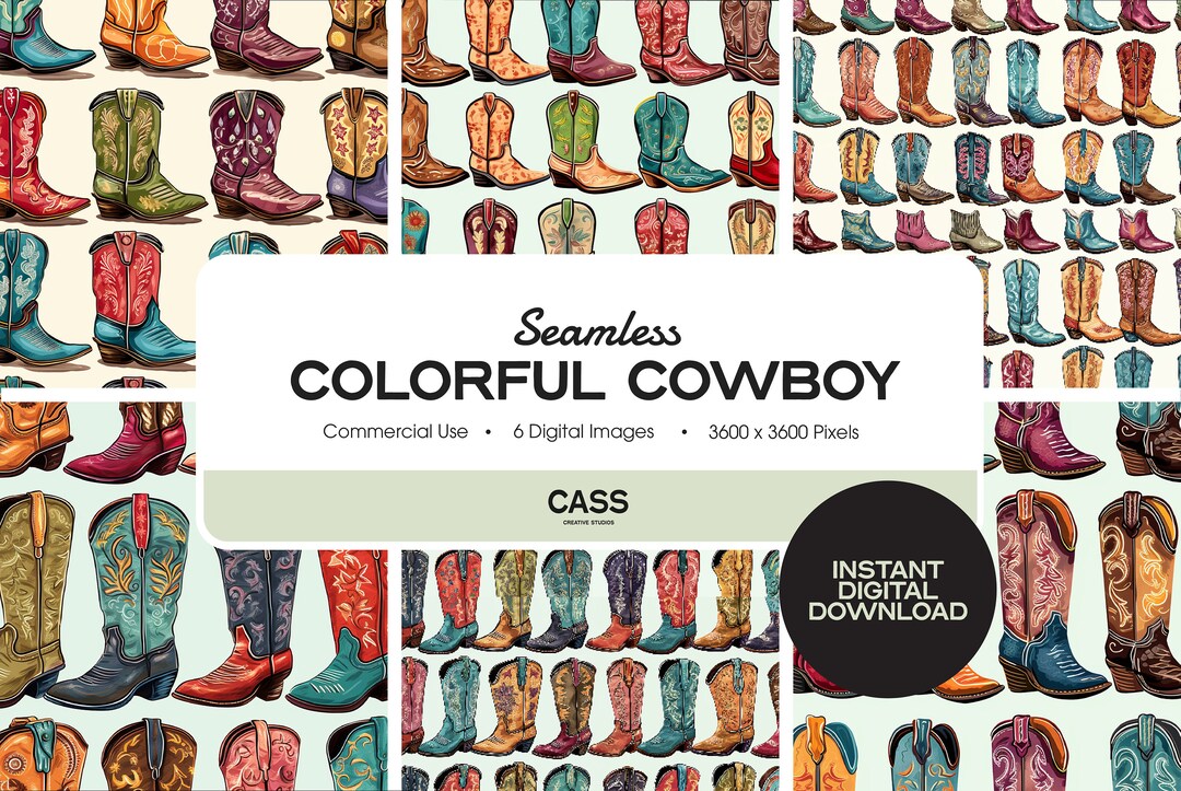 Colorful Cowboy Seamless Digital Papers, Western Pattern, Instant ...