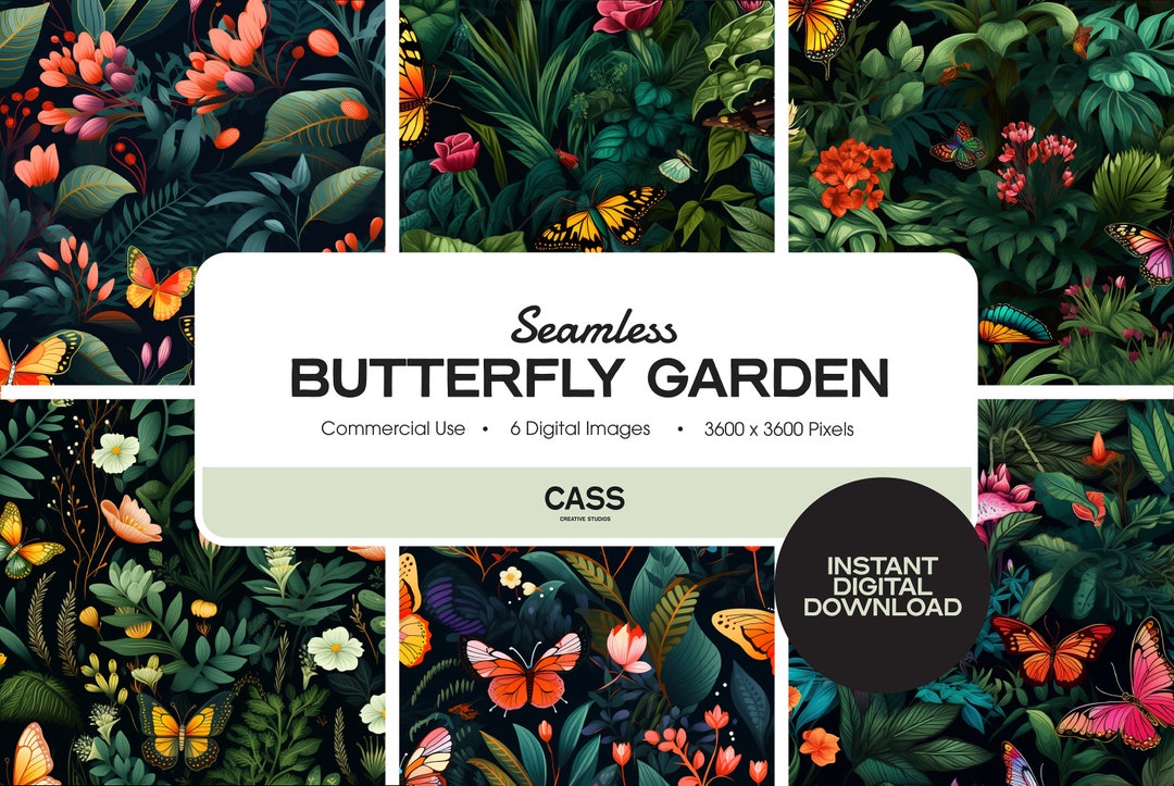 Butterfly Garden Seamless Digital Papers, Garden Print Pattern, Instant ...