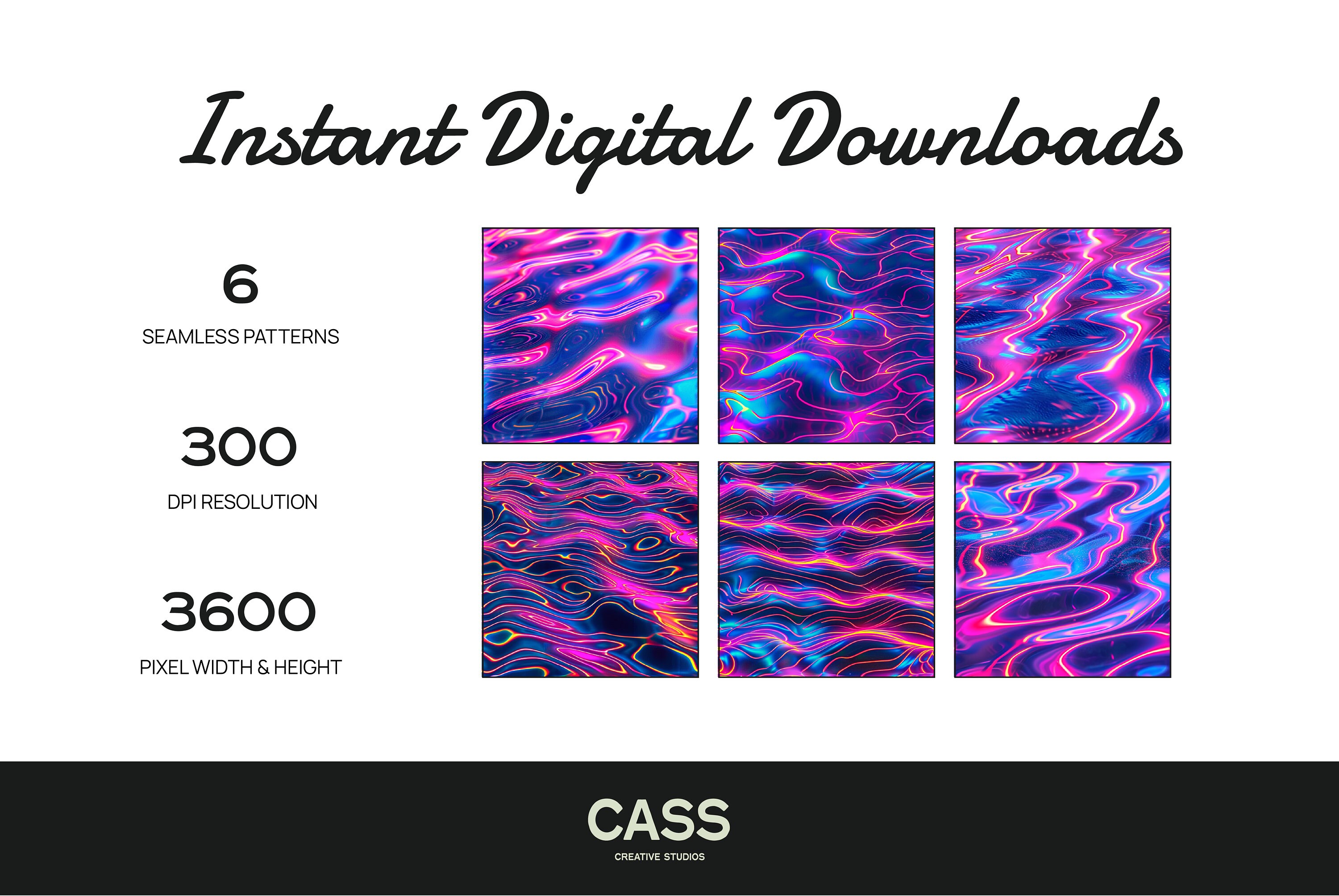 WAVY NEON RIPPLE Seamless Digital Papers, Electric Pattern, Instant ...