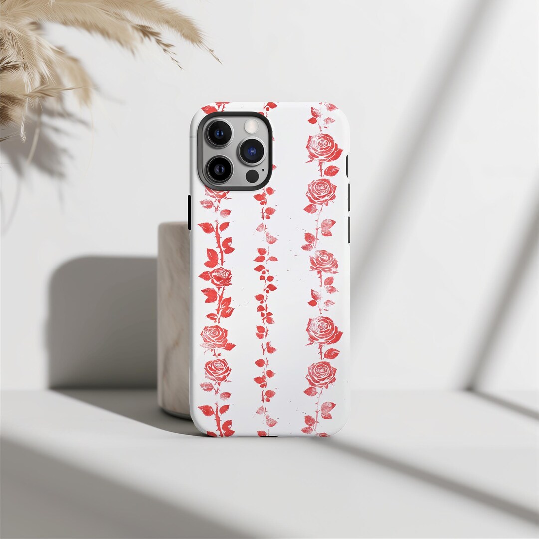 Vintage Red Rose Stamp Phone Case, Wildflower Case, iPhone 15 14 13 12 ...