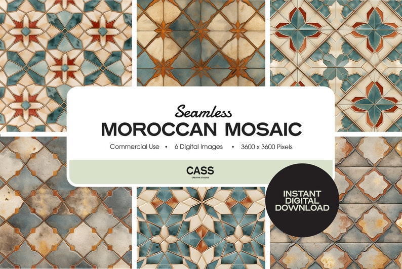 Moroccan Mosaic Seamless Digital Papers, Instant Download, Commercial ...