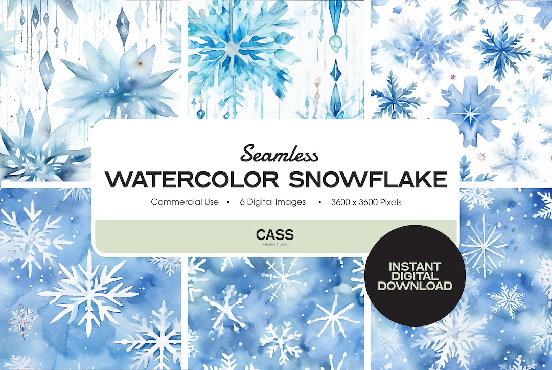 Watercolor Snowflakes Seamless Digital Papers, Winter Wonderland ...