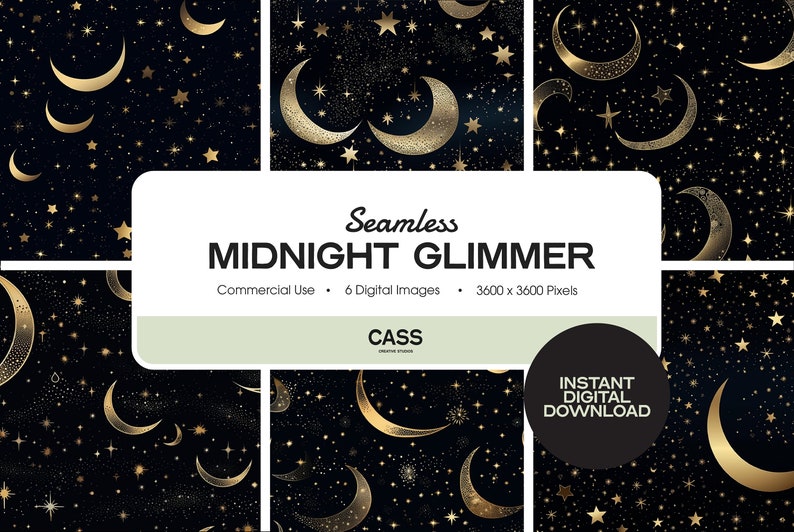 Midnight Glimmer Seamless Digital Papers, Instant Download, Commercial ...