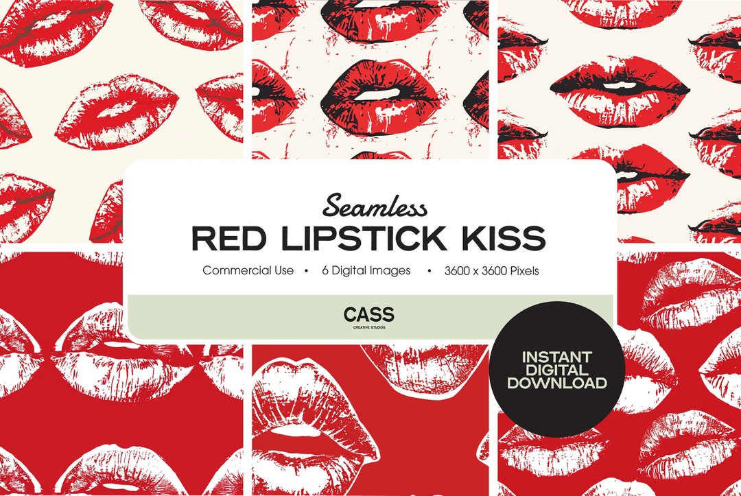 RED LIPSTICK KISS Seamless Digital Papers, Love Pattern, Instant ...