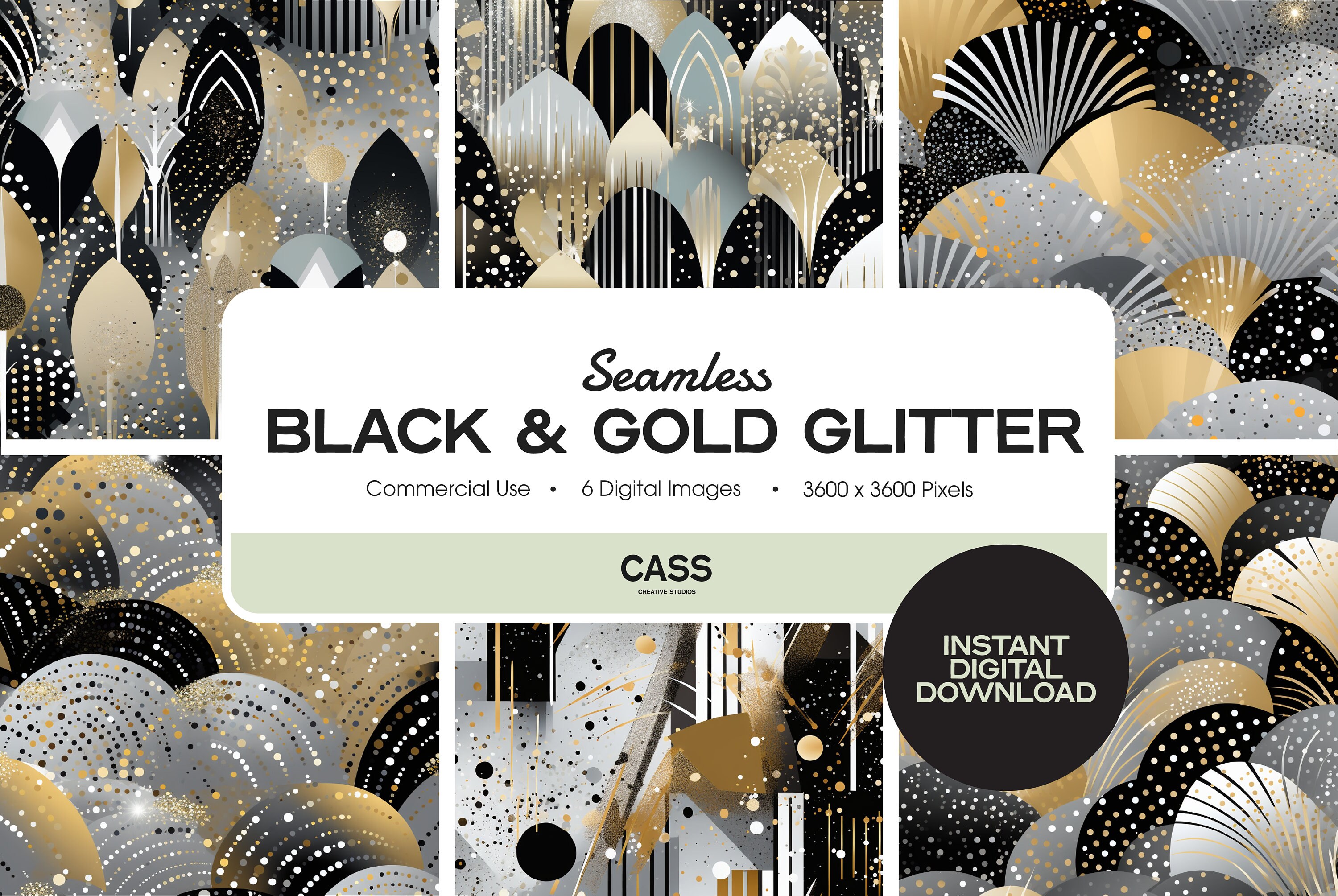Black & Gold NYE Seamless Digital Papers, New Years Seamless Pattern ...