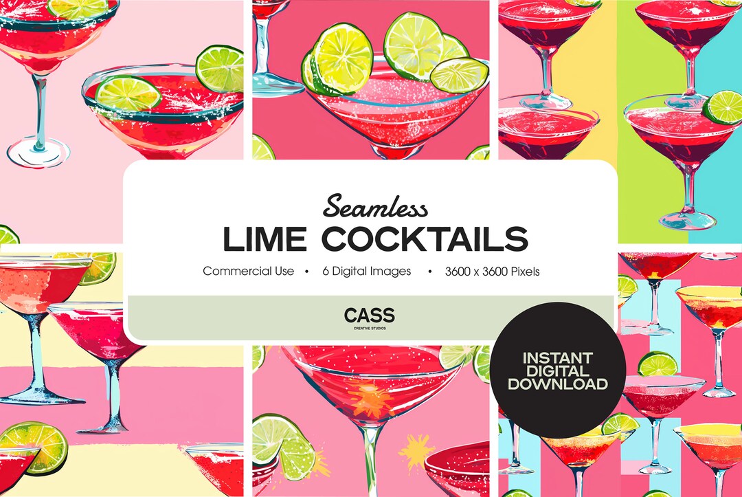 Lime Cocktails Seamless Digital Papers, Food Pattern, Instant Download ...