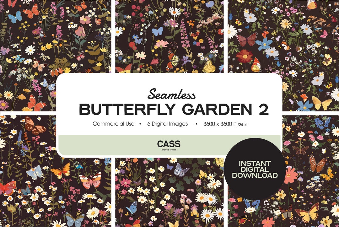 BUTTERFLY GARDEN Digital Papers, Seamless SPRING Pattern, Instant ...