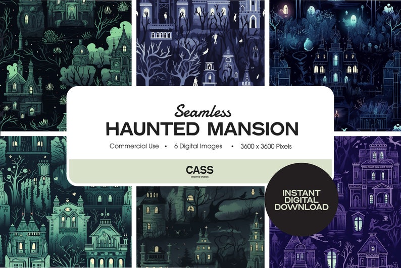 Haunted Mansion Seamless Digital Papers, Halloween Pattern, Instant ...