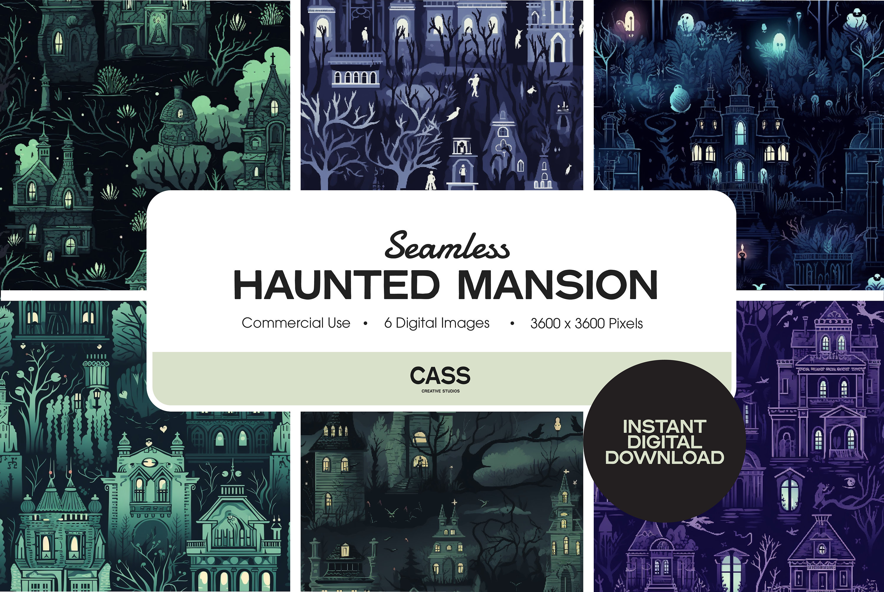 Haunted Mansion Seamless Digital Papers, Halloween Pattern, Instant ...