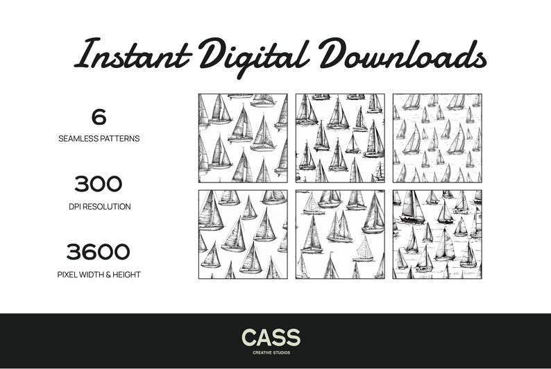 SAILBOAT Seamless Digital Papers, NAUTICAL SUMMER Pattern, Instant ...