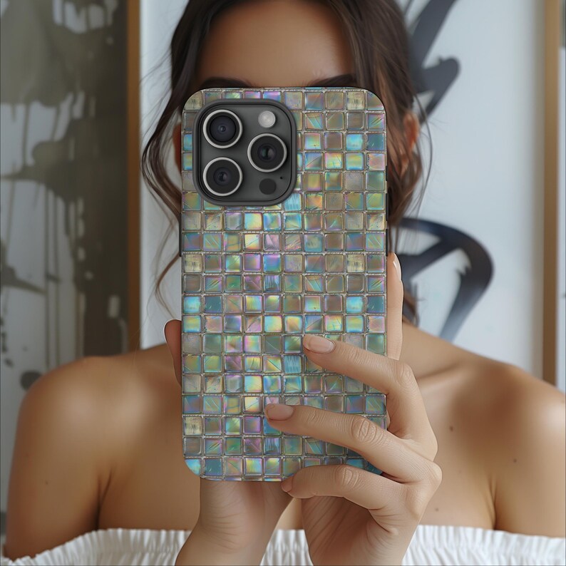 Iridescent Mosaic Tile Phone Case, Holographic Pattern, Trendy, iPhone ...