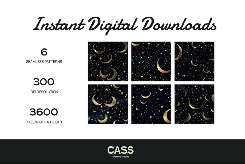 Midnight Glimmer Seamless Digital Papers, Instant Download, Commercial ...
